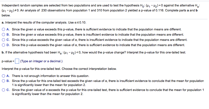 Solved Independent random samples are selected from two | Chegg.com