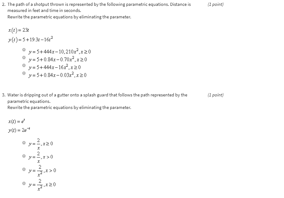 Solved (1 point) 2. The path of a shotput thrown is | Chegg.com
