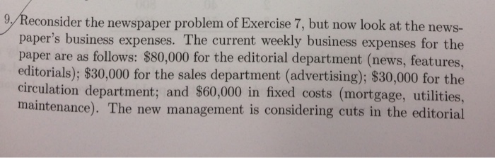Solved 'Reconsider the newspaper problem of Exercise 7, but | Chegg.com