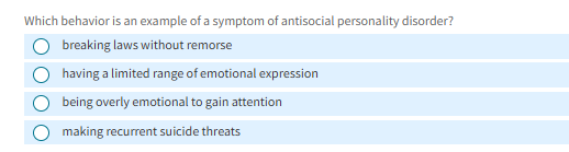 Solved Which behavior is an example of a symptom of | Chegg.com