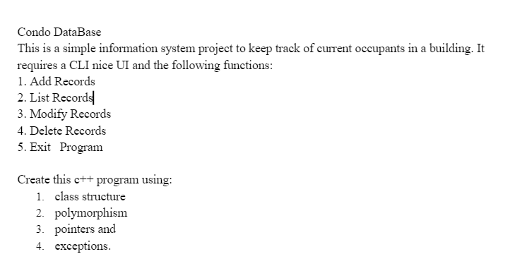 Solved Condo DataBase This is a simple information system | Chegg.com