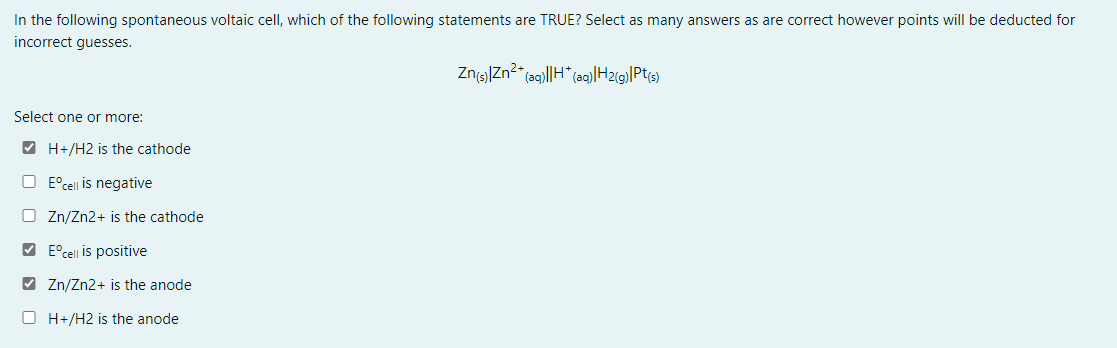 Solved In the following spontaneous voltaic cell, which of | Chegg.com