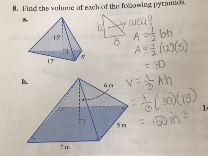 Solved 8. Find the volume of each of the following pyramids. | Chegg.com