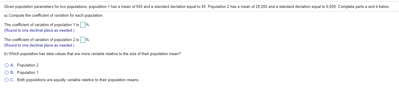Solved Given population parameters for two populations, | Chegg.com