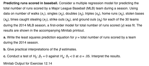 Solved Predicting runs scored in baseball. Consider a | Chegg.com