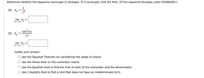 Solved Determine whether the sequence converges or diverges. | Chegg.com