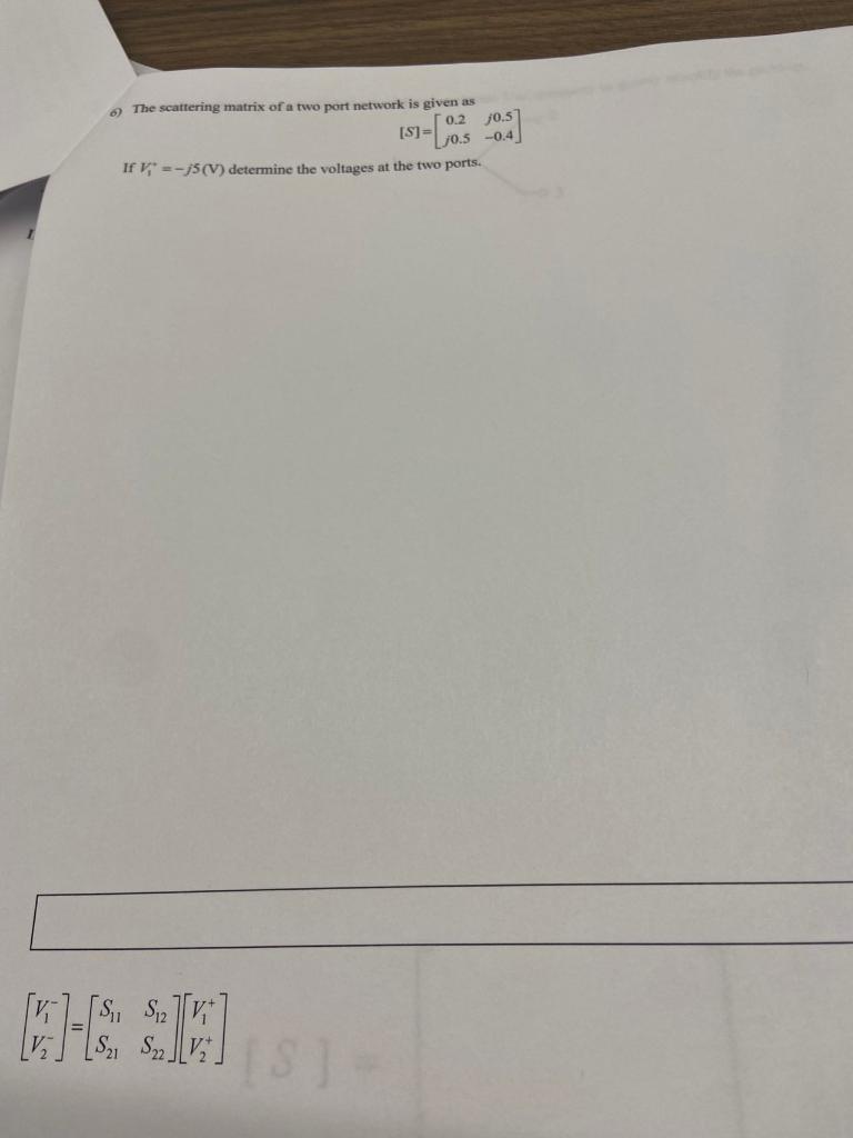 Solved The scattering matrix of a two port network is given | Chegg.com