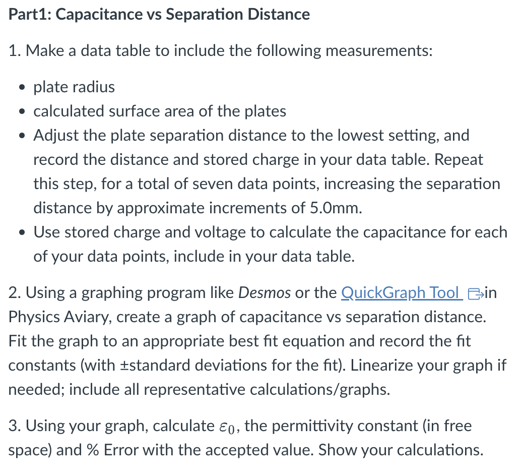 Solved Part1: Capacitance vs Separation DistanceMake a data | Chegg.com