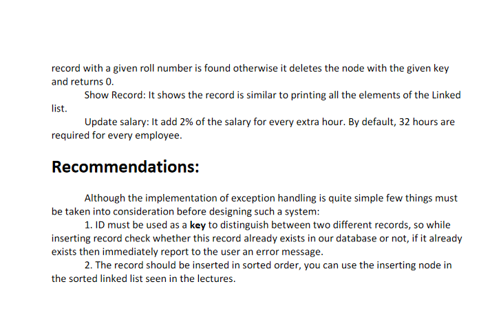 Solved Employee record management system using linked list | Chegg.com