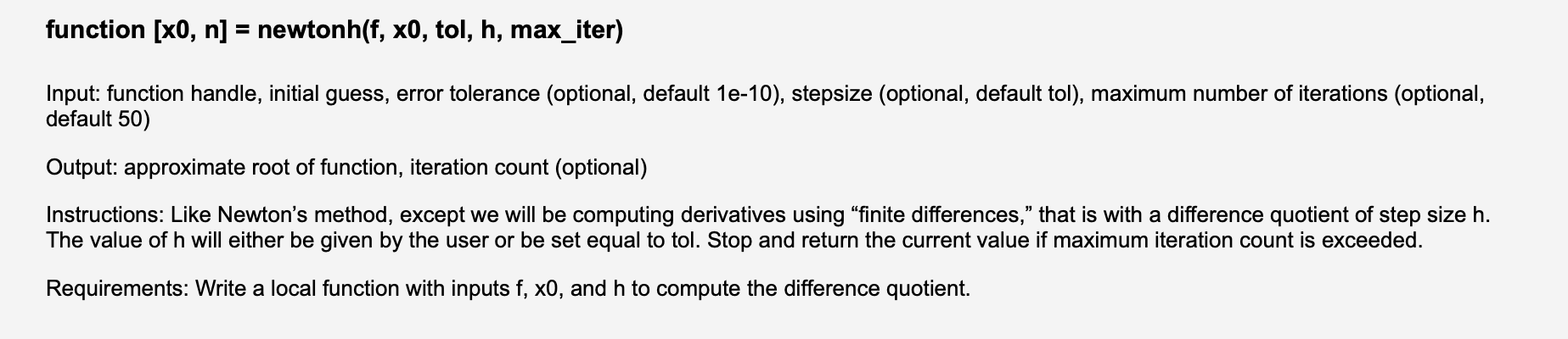 Solved Function X0n Newtonhf X0 Tol H Maxiter 