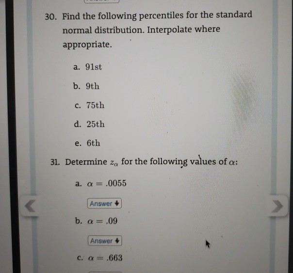Solved 30. Find the following percentiles for the standard | Chegg.com