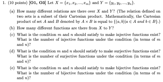 Solved 1. (10 points) [O1, O3] Let X={x1,x2,…,xm} and | Chegg.com