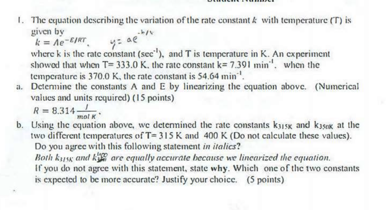 Solved I. The equation describing the variation of the rate | Chegg.com
