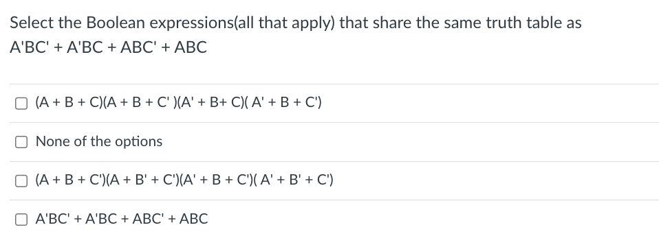 Solved Select the Boolean expressions(all that apply) that | Chegg.com