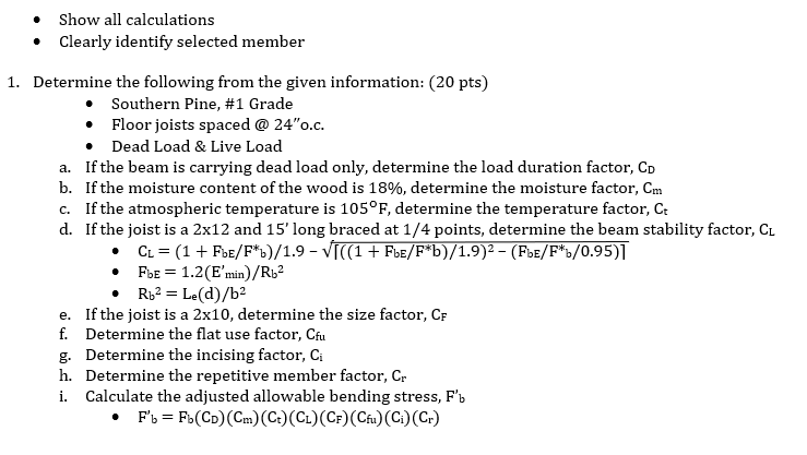 Solved - Show all calculations - Clearly identify selected | Chegg.com