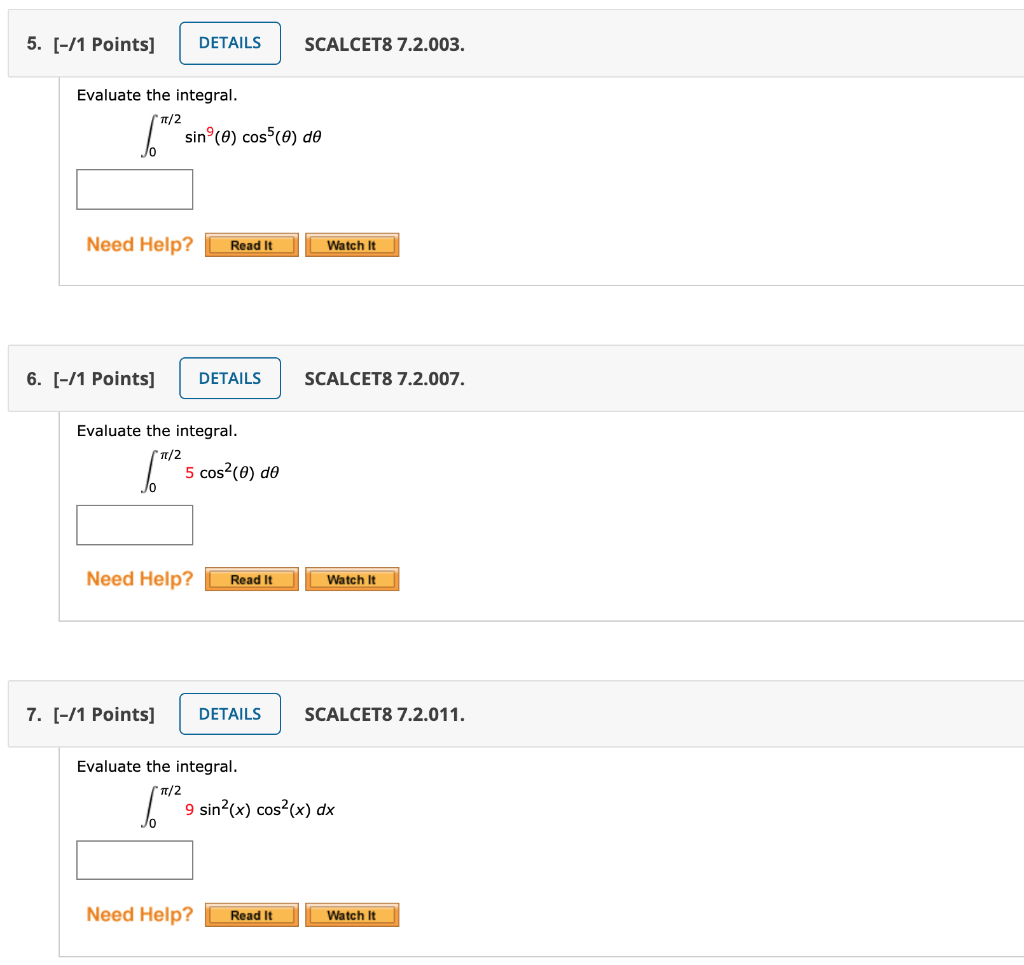 Solved 5. [-/1 Points] DETAILS SCALCET8 7.2.003. Evaluate | Chegg.com