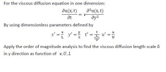 Solved For the viscous diffusion equation in one dimension: | Chegg.com