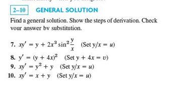 Solved 2-10 GENERAL SOLUTION Find a general solution. Show | Chegg.com