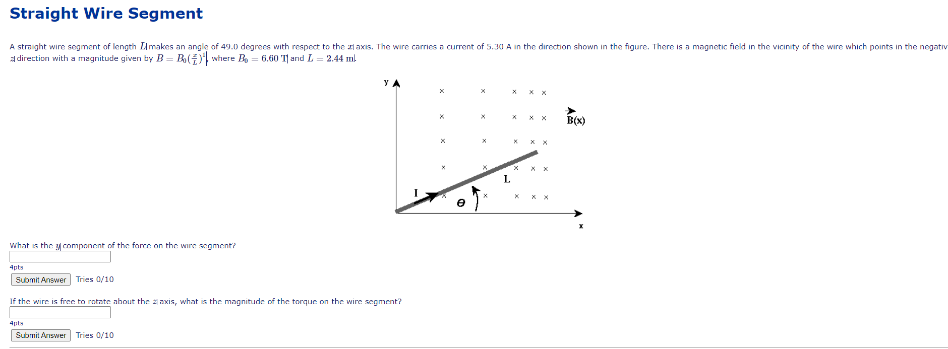 Solved Straight Wire Segment A straight wire segment of | Chegg.com