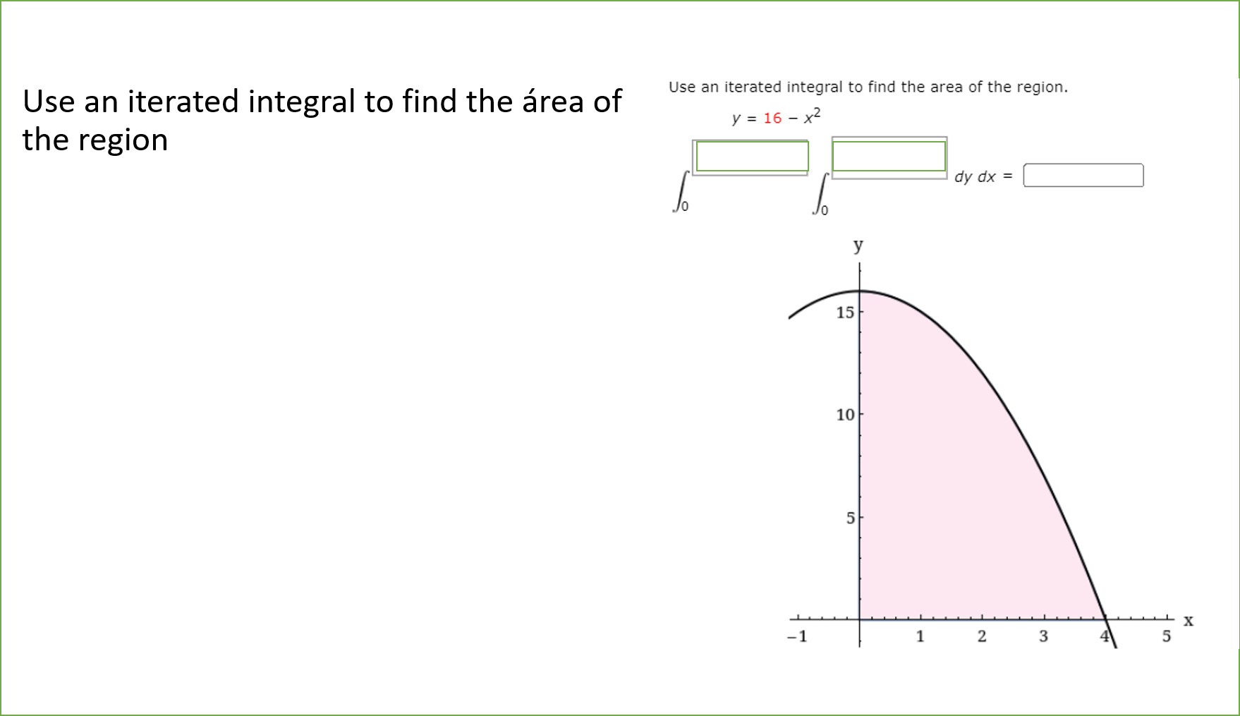 Solved Use an iterated integral to find the area of the | Chegg.com