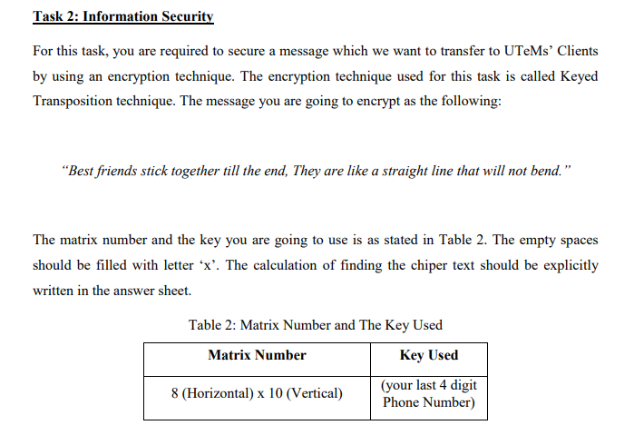 Solved Task 2: Information Security For this task, you are | Chegg.com