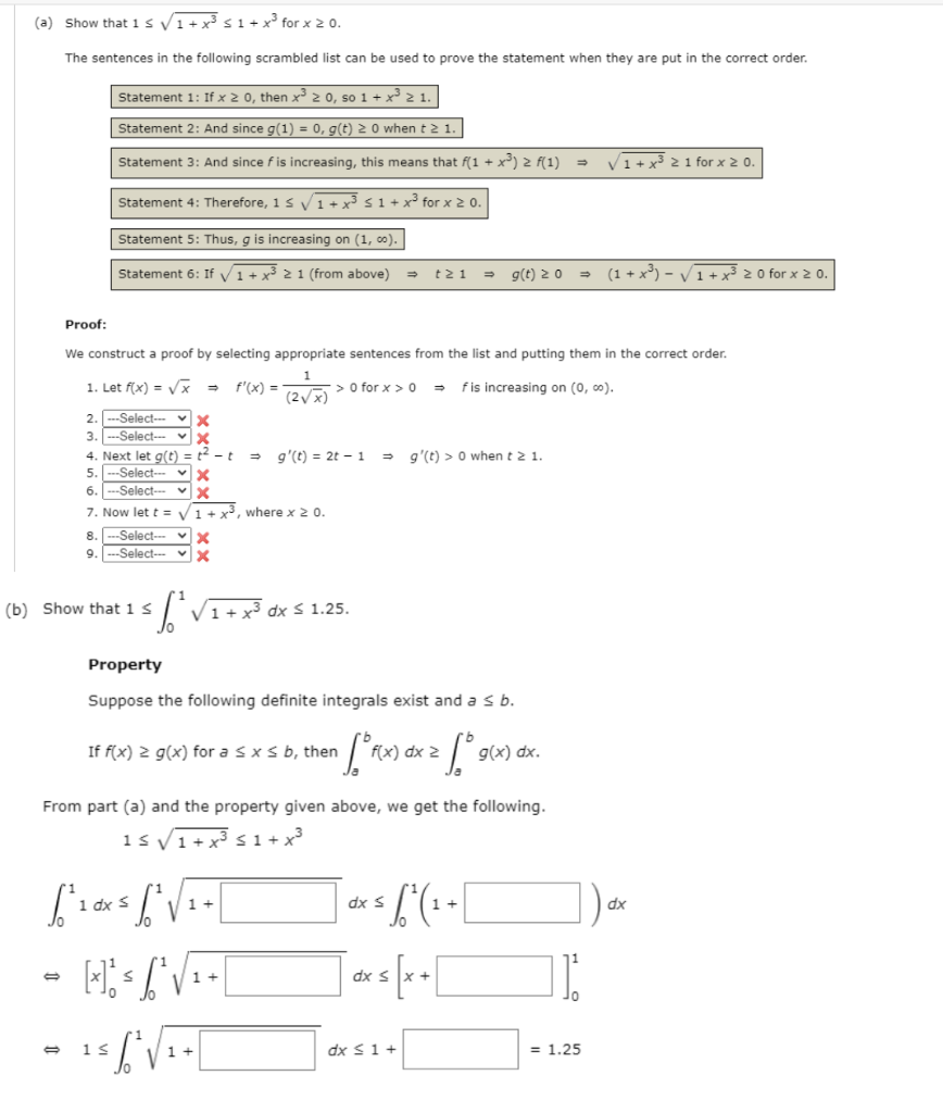 Solved (a) Show that 1≤1+x3≤1+x3 for x≥0. The sentences in | Chegg.com