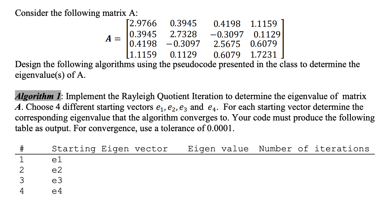 Solved Consider the following matrix A: | Chegg.com