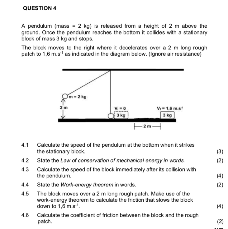 Solved A pendulum (mass =2 kg ) is released from a height of | Chegg.com