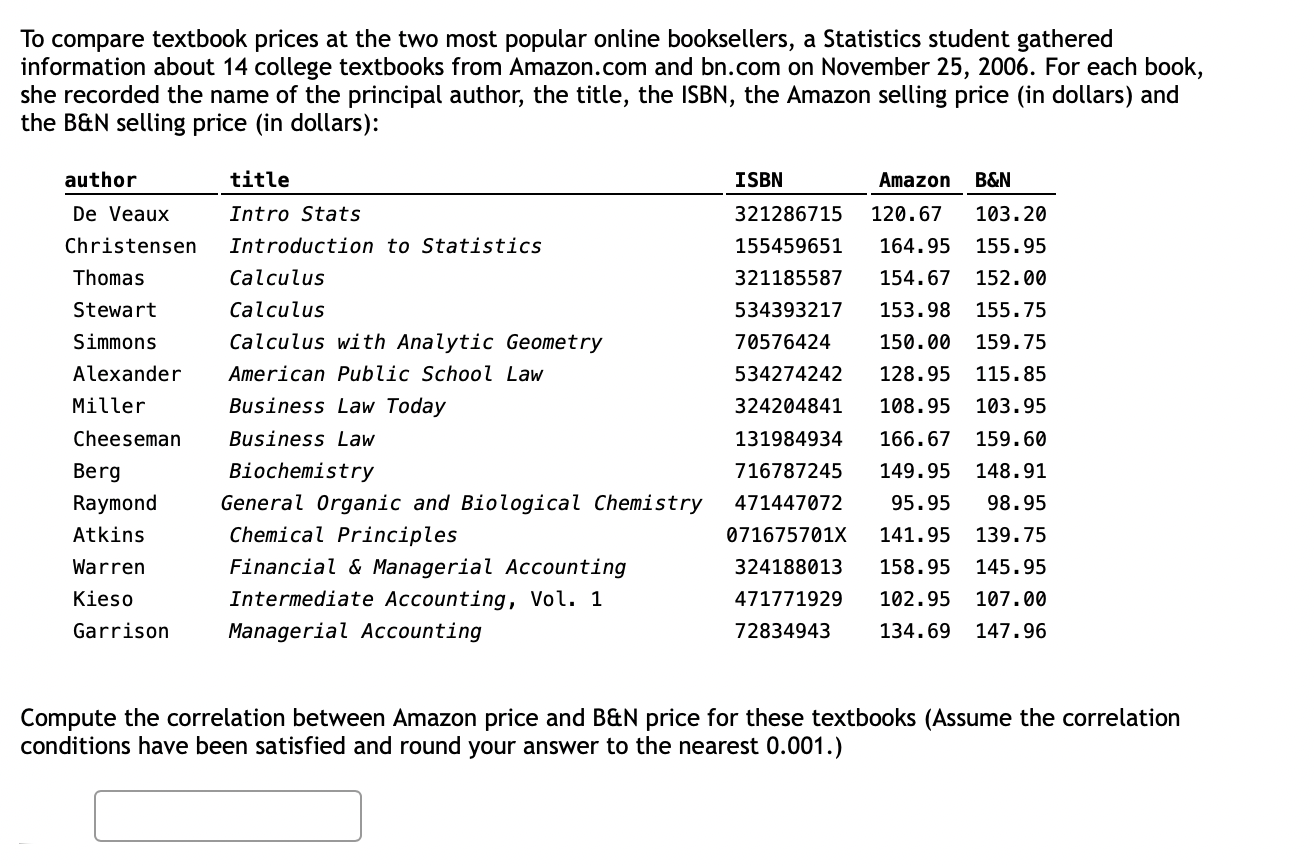 Solved To compare textbook prices at the two most popular | Chegg.com