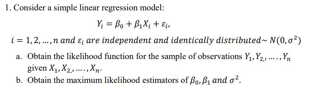 Solved 1. Consider a simple linear regression model: | Chegg.com