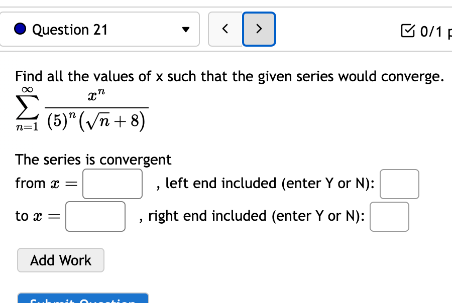 Solved Find all the values of x such that the given series | Chegg.com