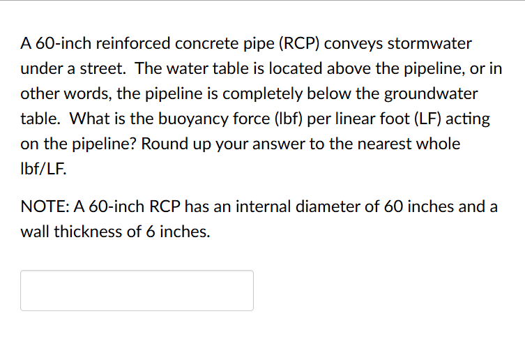 Solved A 60-inch reinforced concrete pipe (RCP) ﻿conveys | Chegg.com