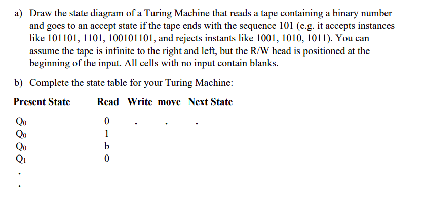 Solved a) Draw the state diagram of a Turing Machine that | Chegg.com