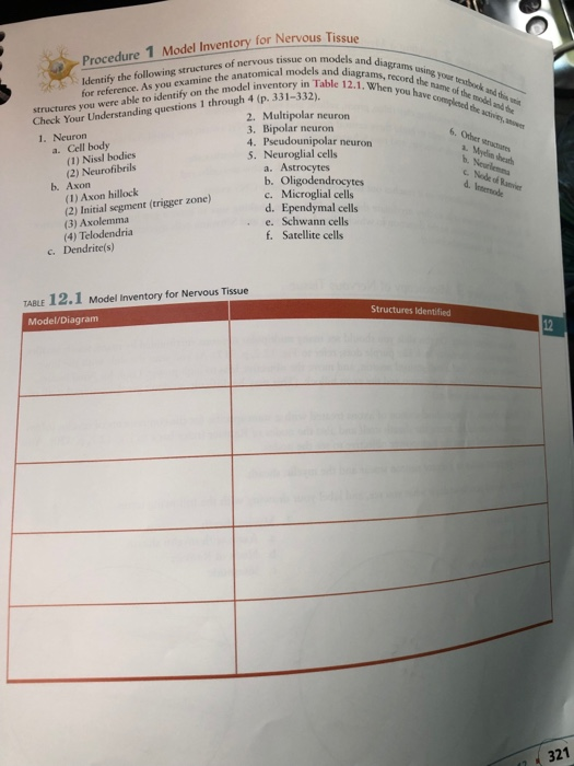 Solved Procedure 1 Model Inventory for Nervous Tissue | Chegg.com