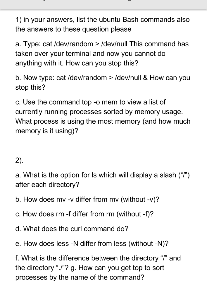 Solved 1) in your answers, list the ubuntu Bash commands | Chegg.com