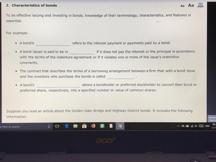 Solved Aa Aa 2. Characteristics of bonds To be effective | Chegg.com