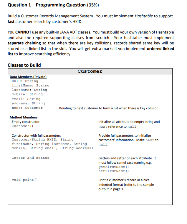 Question 1 - Programming Question (35%) Build a | Chegg.com