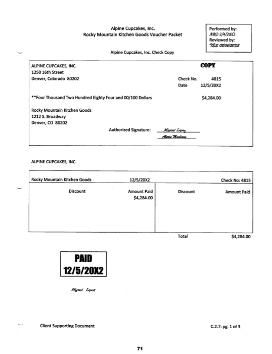 Alpine Cupcakes, Inc. Audit Case Assignments 3. Based | Chegg.com