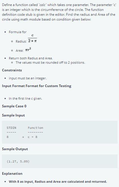 Solved Define a function called calc which takes one | Chegg.com