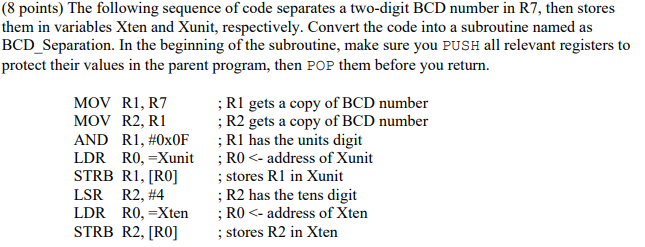 Solved (8 points) The following sequence of code separates a | Chegg.com