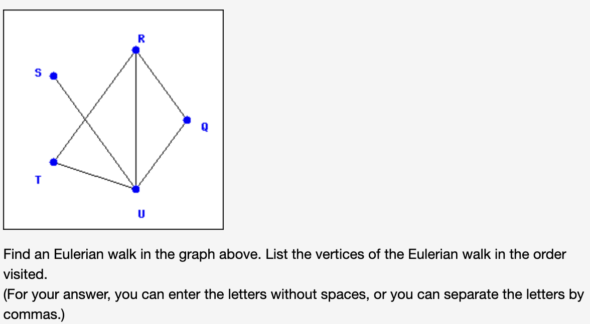 Solved Find an Eulerian walk in the graph above. List the | Chegg.com