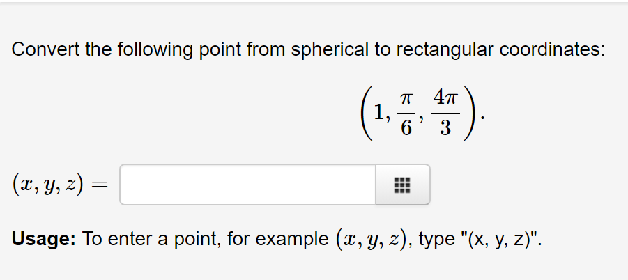 Solved Convert the following point from spherical to | Chegg.com