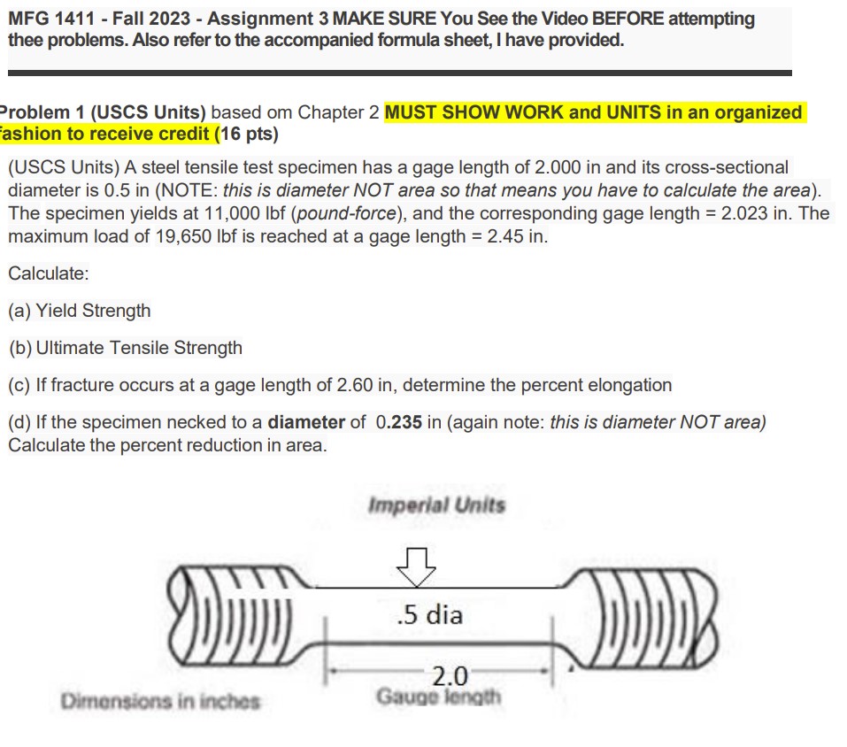 Solved MFG 1411 - Fall 2023 - Assignment 3 MAKE SURE You See | Chegg.com