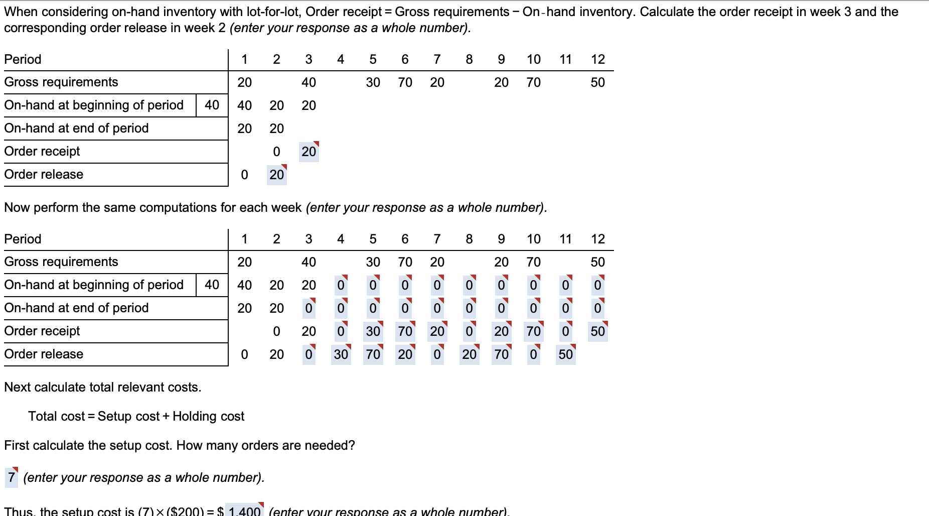 Solved Develop a lot-for-lot solution and calculate total | Chegg.com