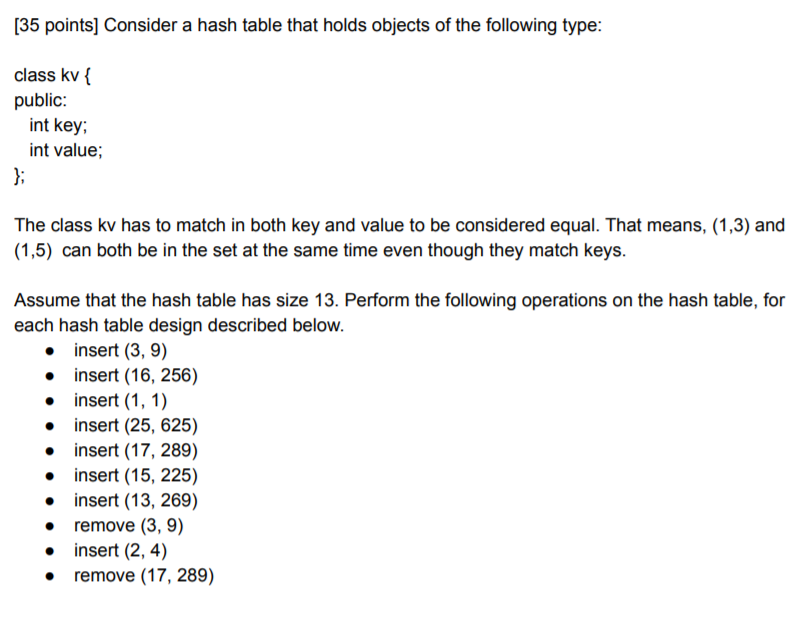 [35 points] Consider a hash table that holds objects | Chegg.com