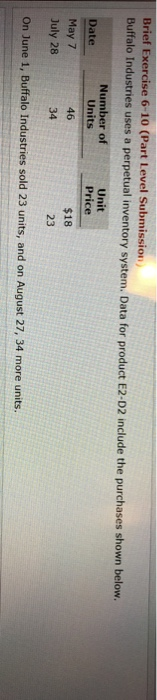 Solved Brief Exercise 6-10 (Part Level Submission Buffalo | Chegg.com