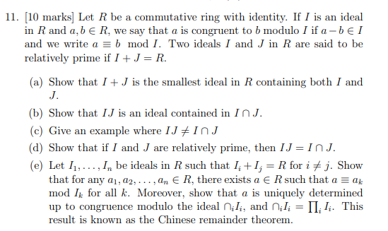 Solved 1. [10 marks] Let R be a commutative ring with | Chegg.com