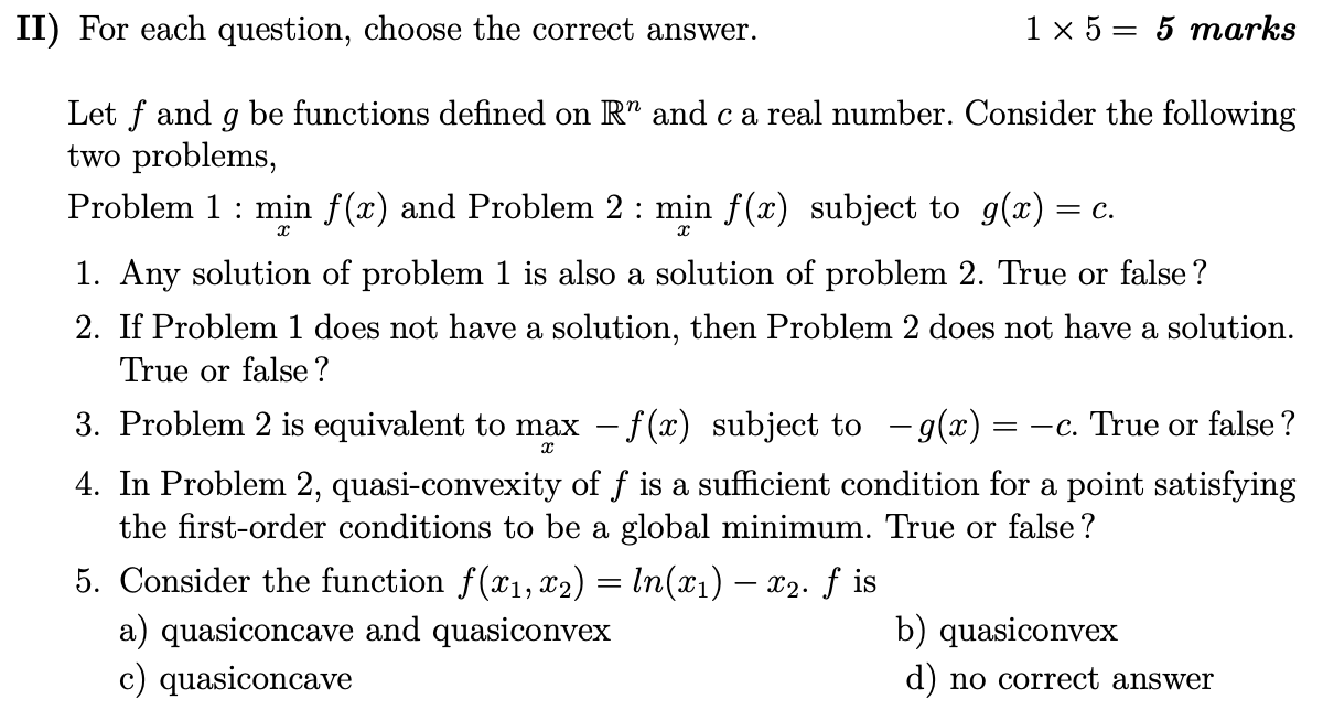 Solved I) For each question, choose the correct answer. | Chegg.com