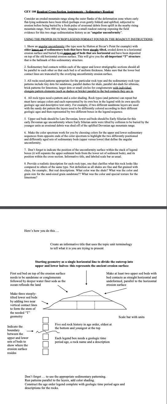 GEY 100 Roadcut_Cross-Section Assignments-Sedimentary | Chegg.com