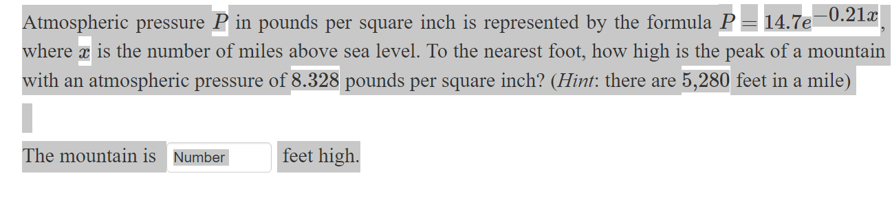Solved Atmospheric pressure P in pounds per square inch is | Chegg.com
